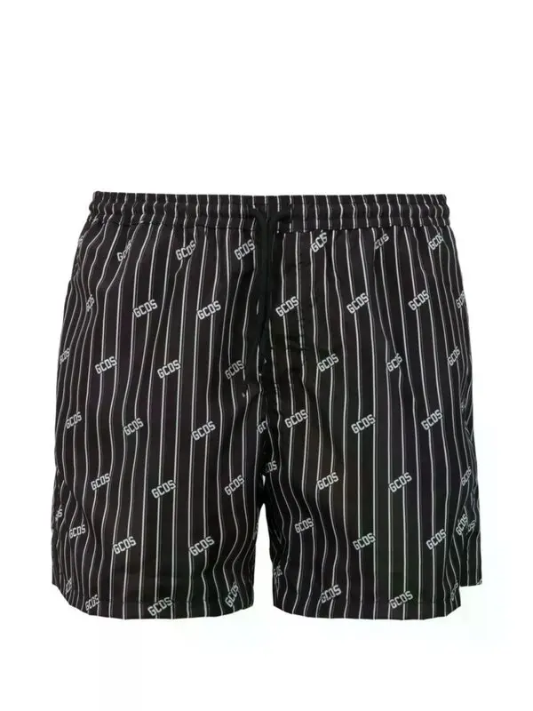 Gcds Logo-print Pinstripe Swim Shorts - Black