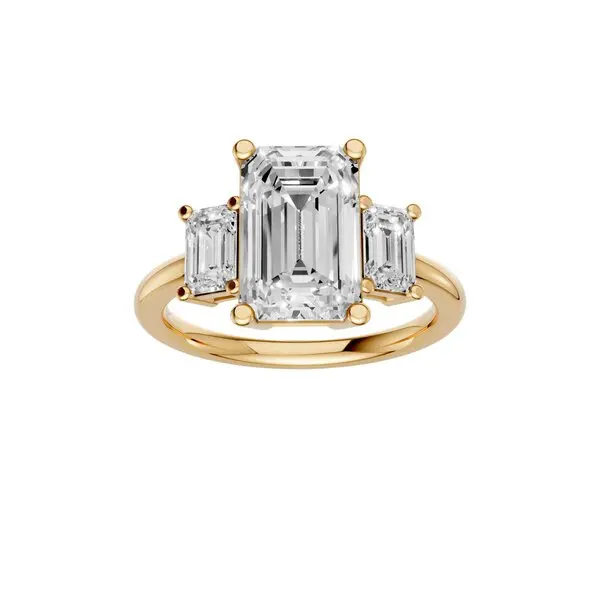 AYA FINE JEWELRY 4.35 Ct Emerald Cut Lab Grown Diamond Three Stone Ring In 14k Gold With Igi Certified - Yellow