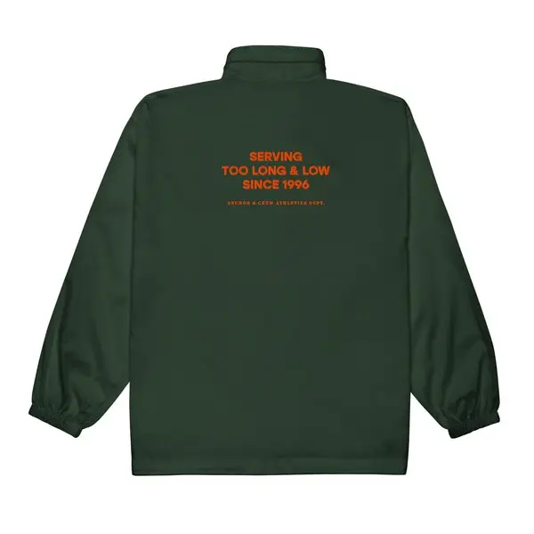 ANCHOR & CREW Forest Too Long & Low Sports Club League Embroidered Windbreaker Coat - Green