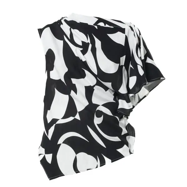 METAMORPHOZA Asymmetric Draped Top With Print - Black