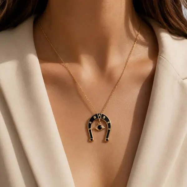 NOWART JEWELRY Gold Horseshoe Eye Motif Necklace - Black