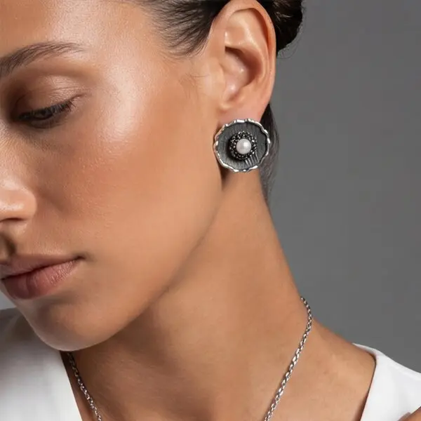 NOWART JEWELRY Pearl And Hematite Stud Earrings With 18k Plated Sterling Silver - Black