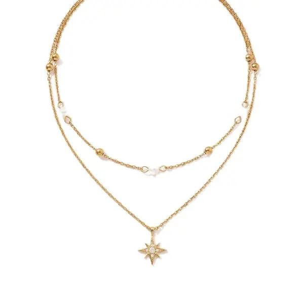 ELK & BLOOM 14k Double Star Satellite Pendant Necklace - Gold