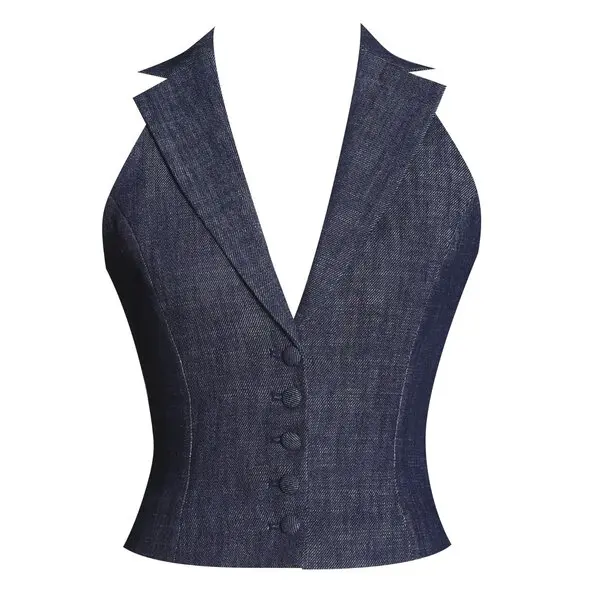 MISS CIRCLE NEW YORK Rafaella Ruched Back Cotton Denim Suit Vest - Blue