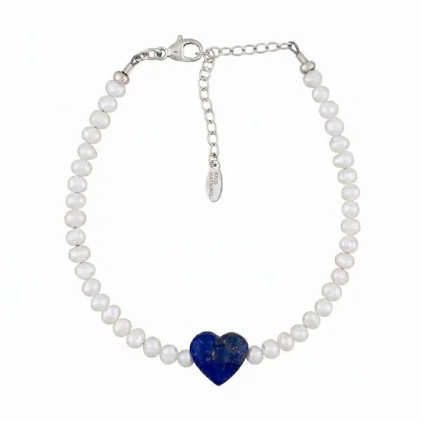 Kris Nations Lapis Heart & Freshwater Pearl Beaded Bracelet - Silver