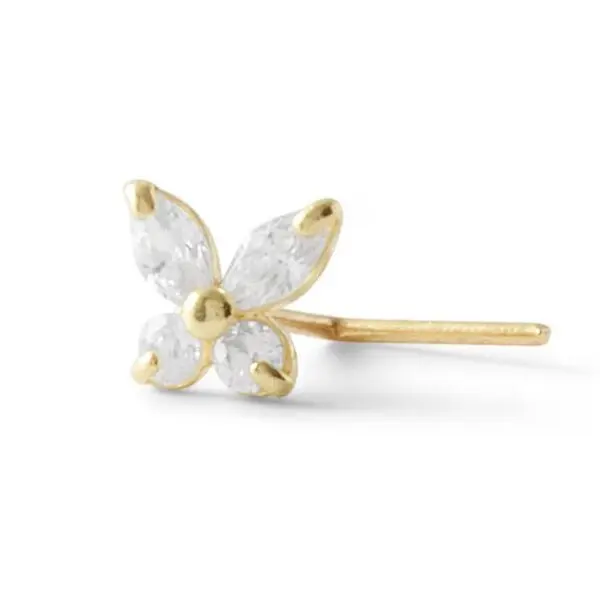 Zahav Jewelry 14k Solid 24g Butterfly Cz L Shape Nose Stud - Gold