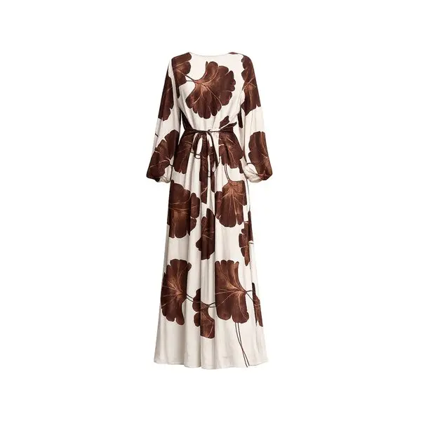TANTRA SPAIN SL Long Ginkgo Flower Dress With Round Neck And Straps At The Back - Brown