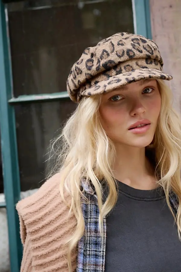 Free People 90's Leopard Cadet Hat At - Moss
