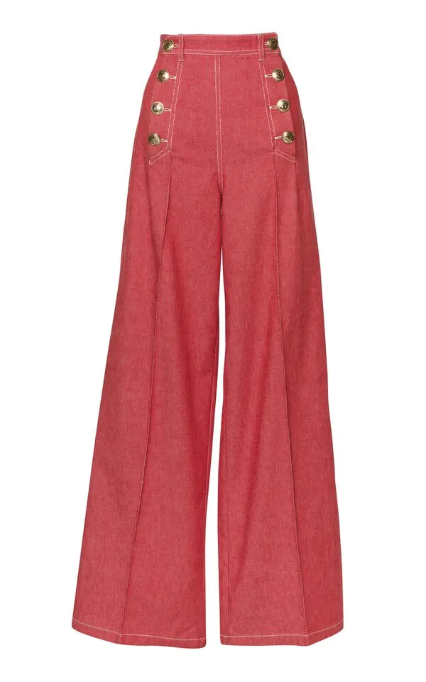 Lena Hoschek Sailor Pintucked Denim Jeans - Red