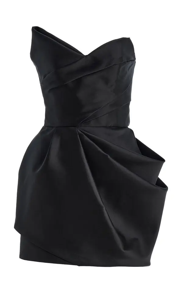 Monique Lhuillier Strapless Draped Mini Dress - Black