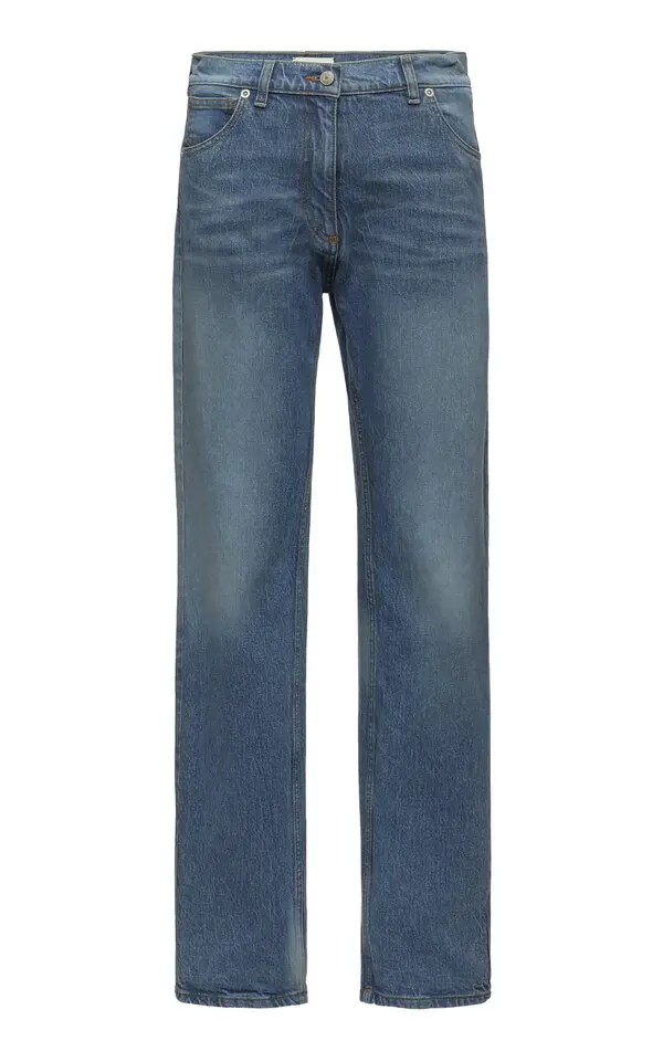 Magda Butrym Washed Cotton Denim Jeans - Blue
