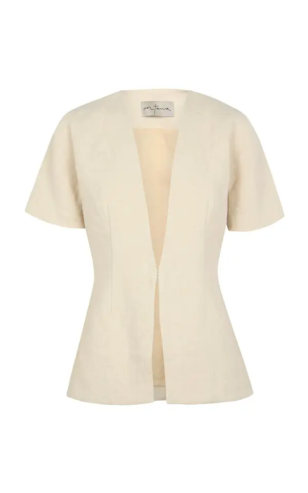 CORTANA Cala Plunging Neckline Linen Top - Yellow