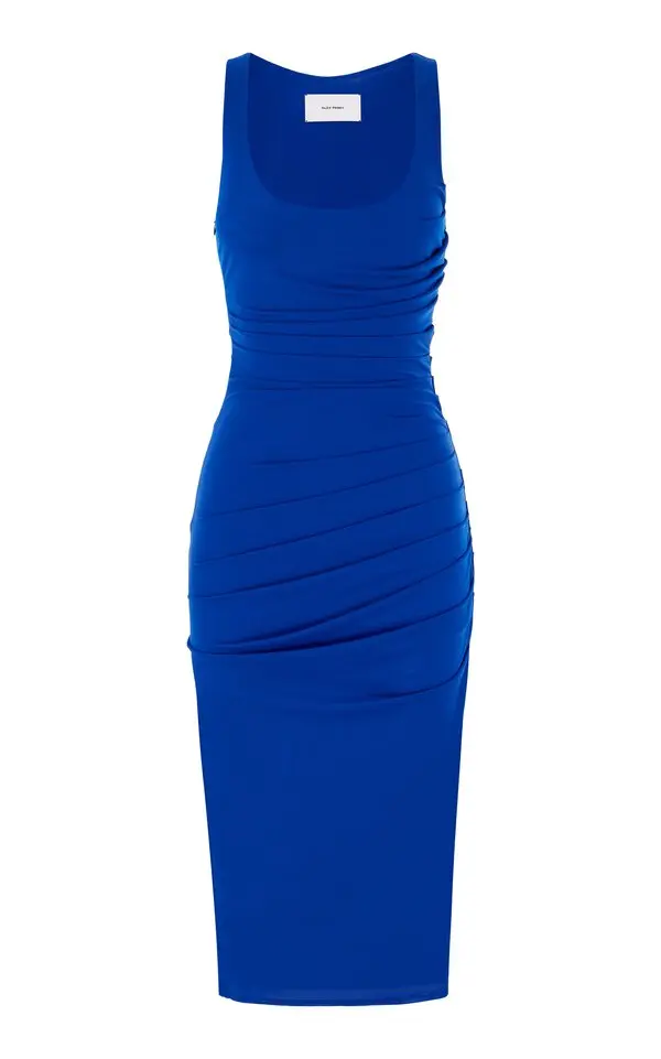 Alex Perry Ruched Singlet Dress In Power Mesh - Blue