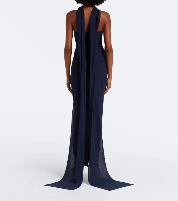 Roland Mouret Navy Corset Gown With Scarf Detail