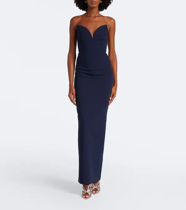 Roland Mouret Navy Corset Gown With Scarf Detail