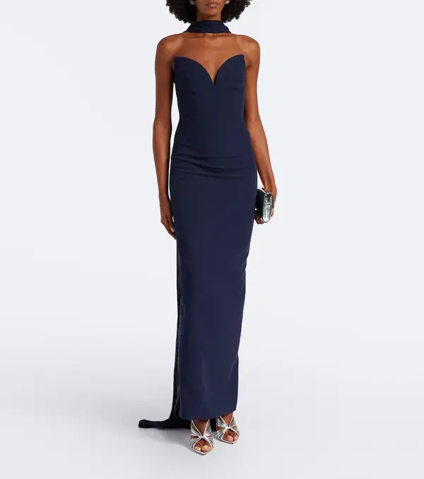 Roland Mouret Navy Corset Gown With Scarf Detail