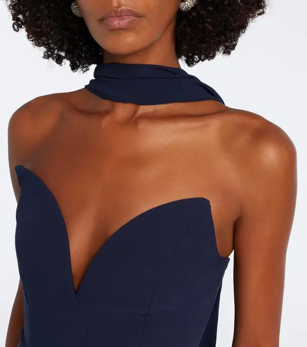 Roland Mouret Navy Corset Gown With Scarf Detail