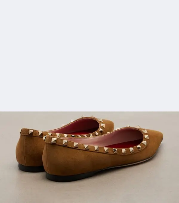 Valentino Garavani Rockstud Suede Ballet Flats - Brown