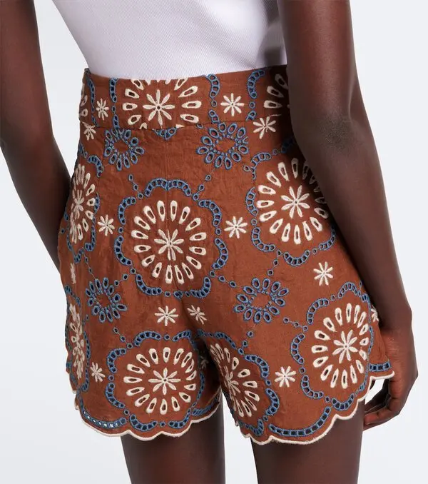 Veronica Beard Allen Broderie Anglaise Linen Shorts - Multicoloured