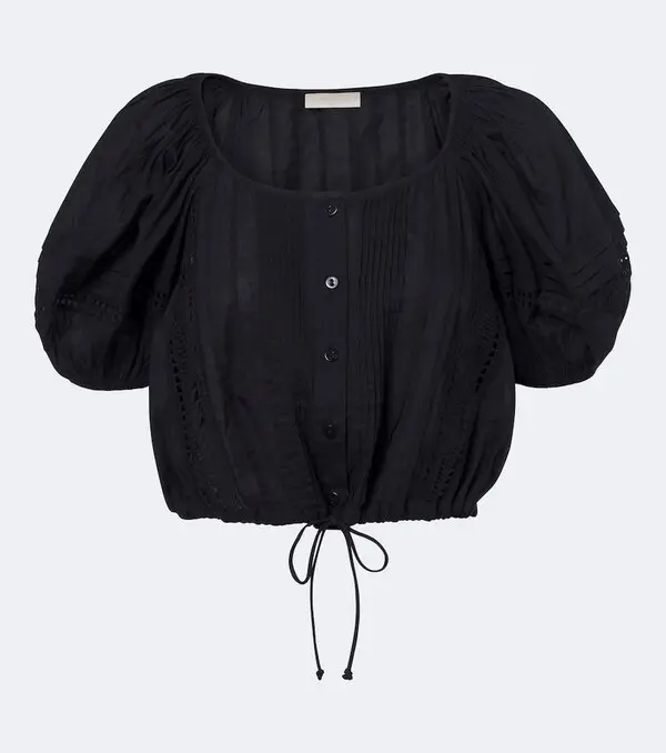 Ulla Johnson Clara Embroidered Cotton Crop Top - Black