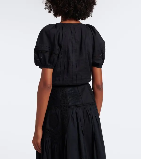 Ulla Johnson Clara Embroidered Cotton Crop Top