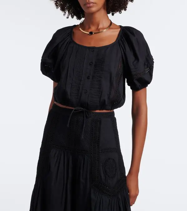 Ulla Johnson Clara Embroidered Cotton Crop Top
