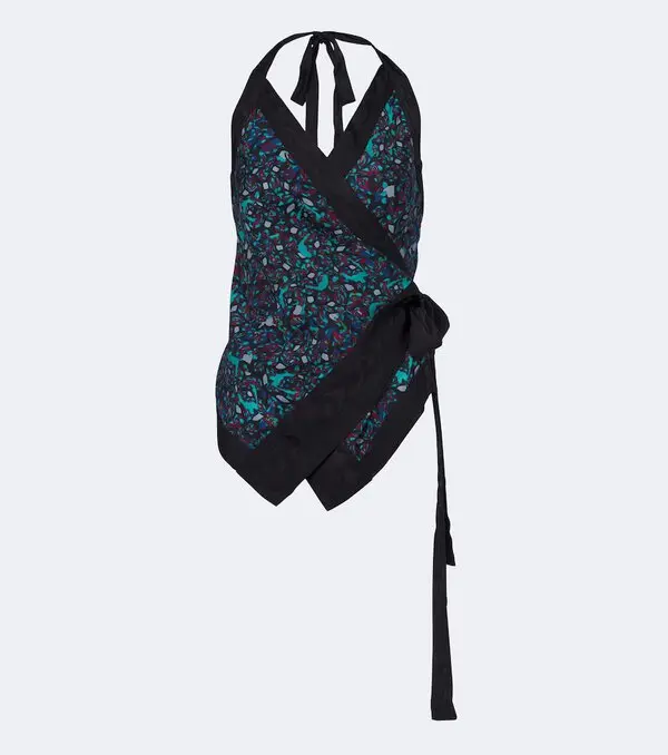 Dries Van Noten Printed Moire Wrap Top - Black