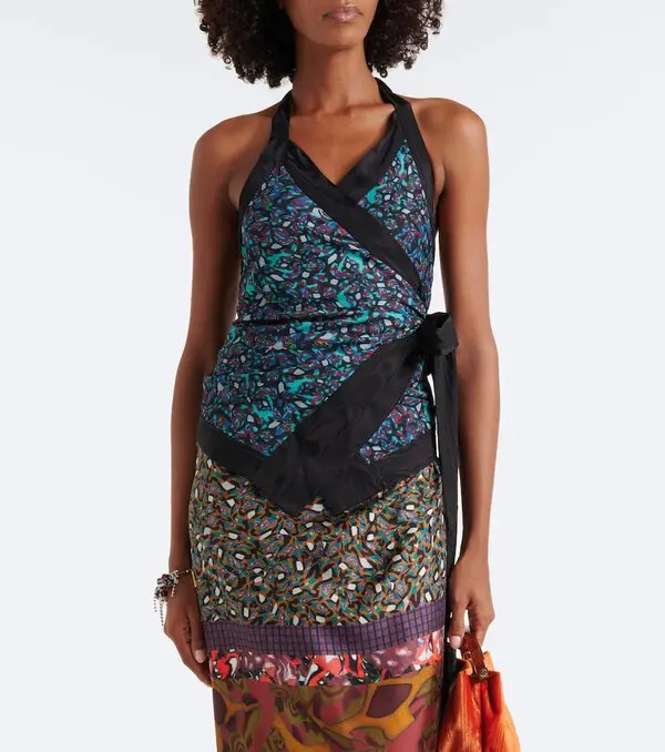 Dries Van Noten Printed Moire Wrap Top