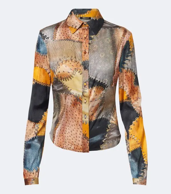 Roberto Cavalli Trompe L’oil Silk Shirt - Multicoloured