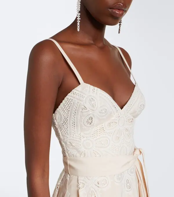 Elie Saab Belted Embroidered Gathered Midi Dress
