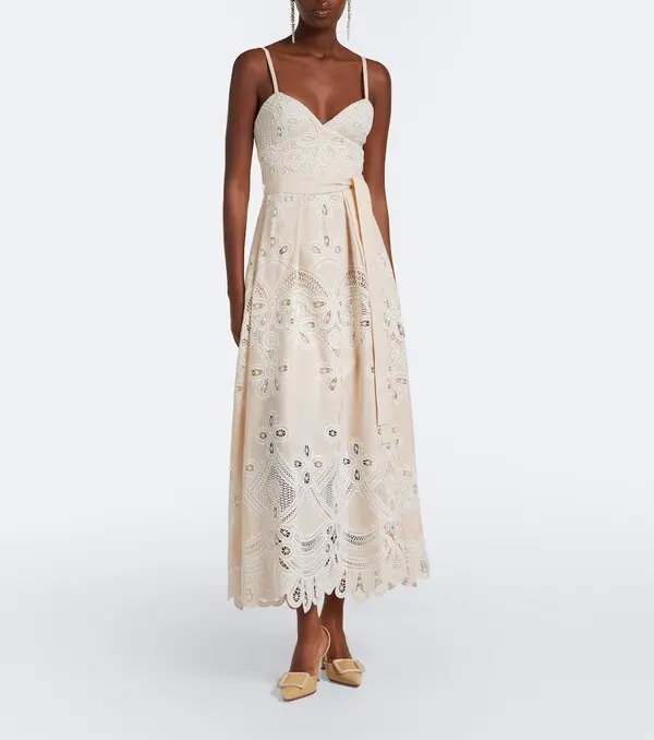Elie Saab Belted Embroidered Gathered Midi Dress