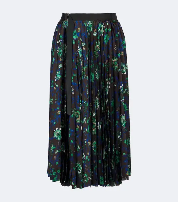 Sacai Floral Plisse Midi Skirt - Brown