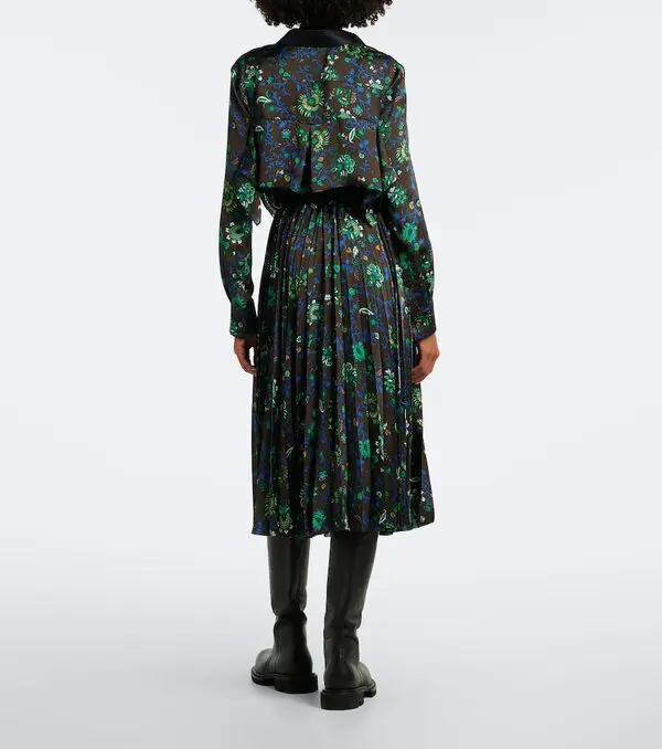 Sacai Floral Plisse Midi Skirt - Brown