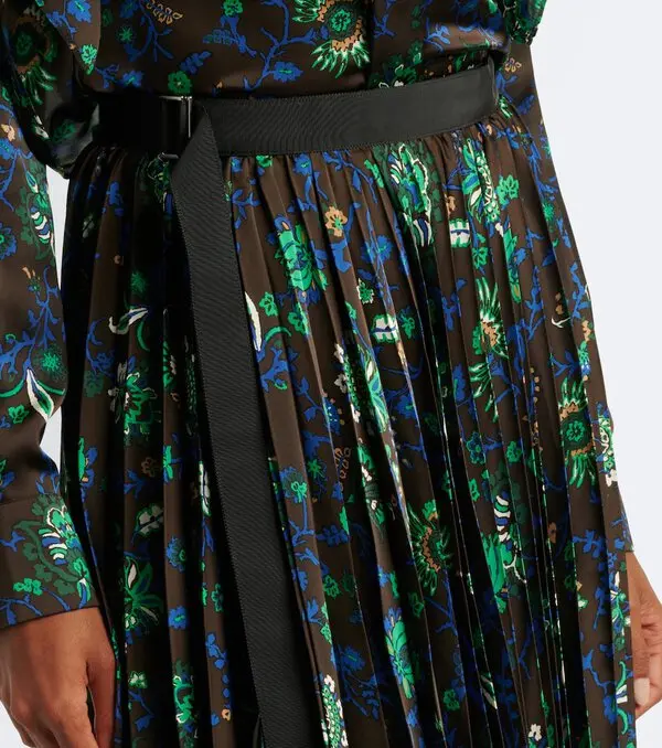 Sacai Floral Plisse Midi Skirt - Brown
