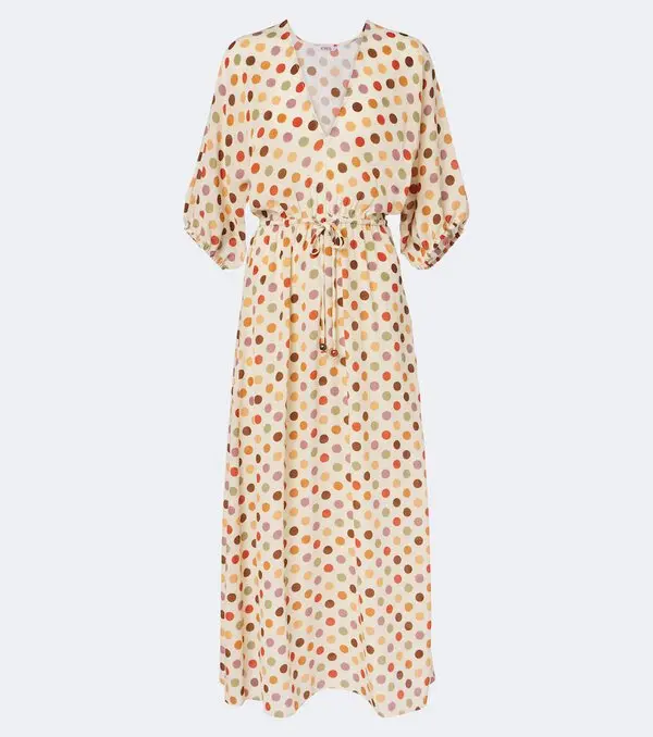 ERES Polka Dot V-neck Silk Midi Dress