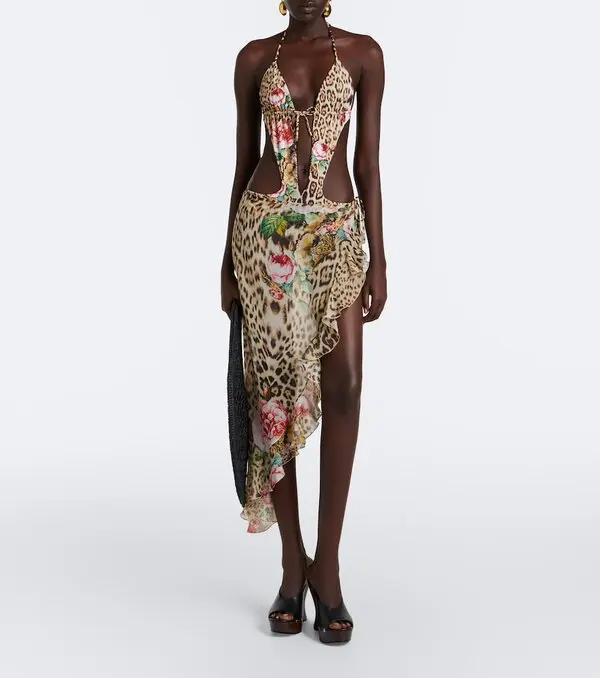 Roberto Cavalli Leopard-print Silk Beach Cover-up