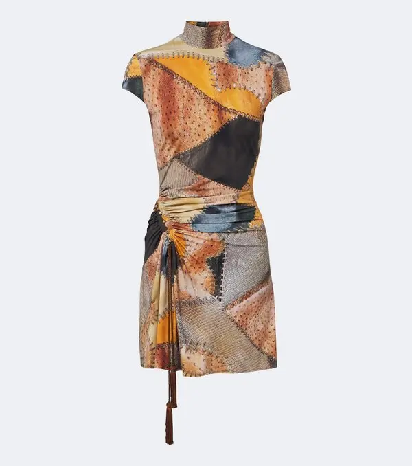 Roberto Cavalli Ruched Trompe L’oil Minidress