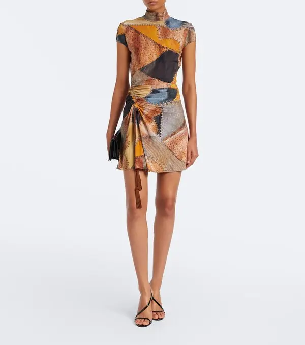 Roberto Cavalli Ruched Trompe L’oil Minidress