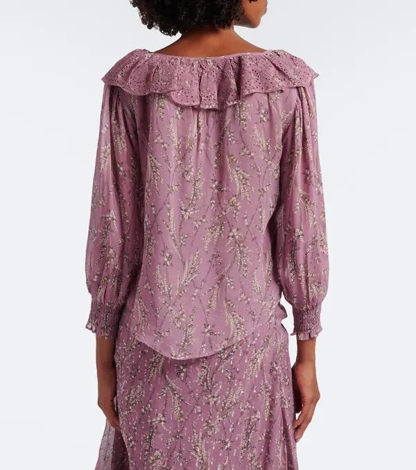 Veronica Beard Hewitts Ruffled Floral Georgette Blouse