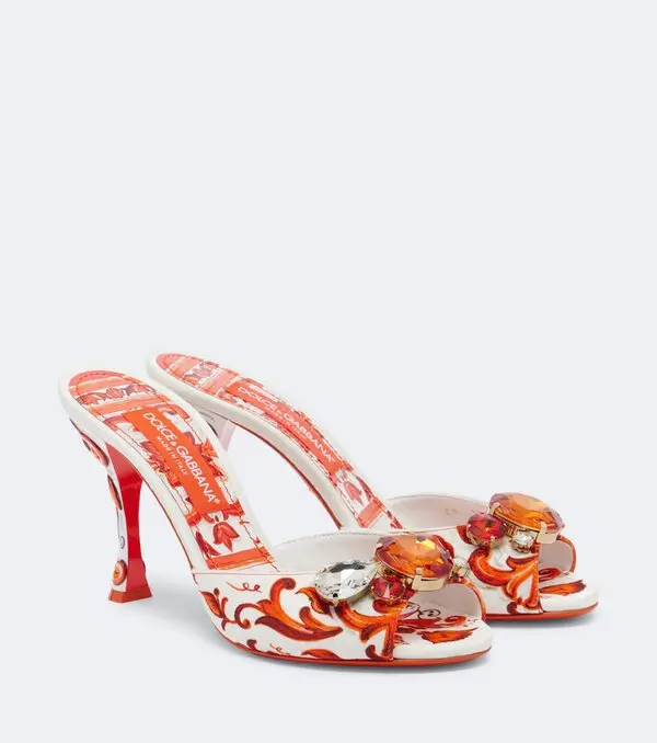 Dolce & Gabbana Majolica Embellished Brocade Mules - Multicoloured
