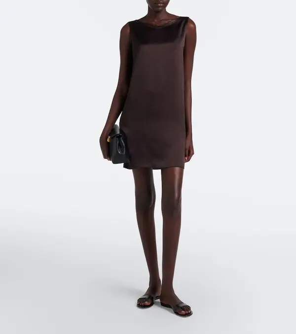 LESET Barb Lace-trimmed Satin Minidress