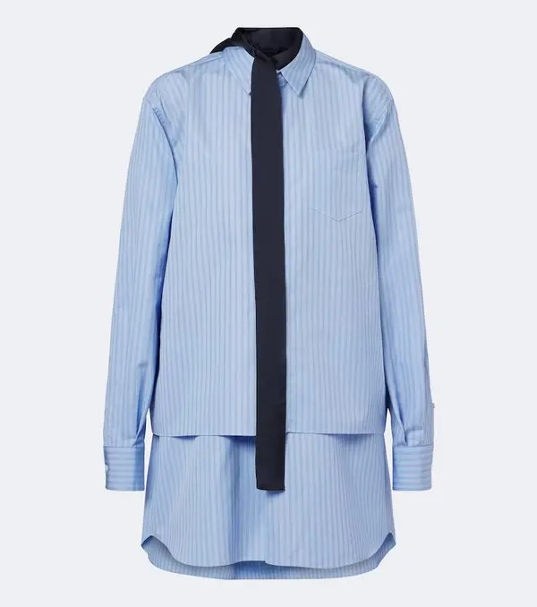 Sacai Layered Striped Cotton-blend Poplin Shirt - Blue