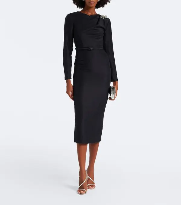 Roland Mouret Crystal-embellished Jacquard Midi Dress