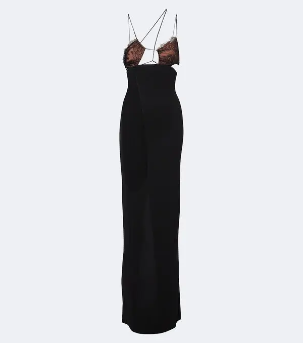 NENSI DOJAKA Cutout Lace-trimmed Maxi Dress - Black