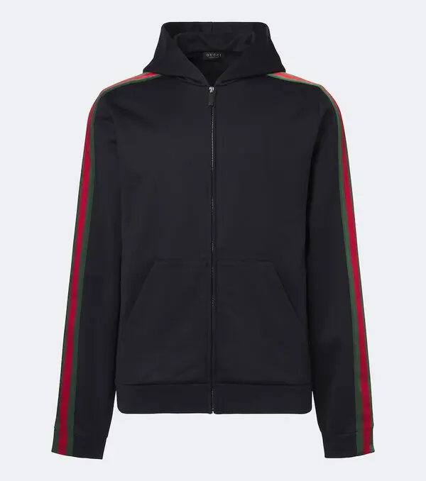 Gucci Web Stripe Silk And Cotton Jersey Hoodie - Blue