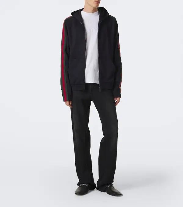 Gucci Web Stripe Silk And Cotton Jersey Hoodie