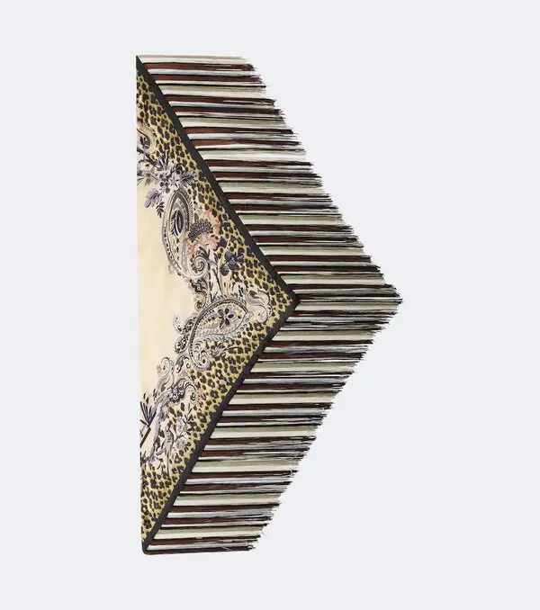 Etro Fringed Printed Silk Twill Scarf - Yellow