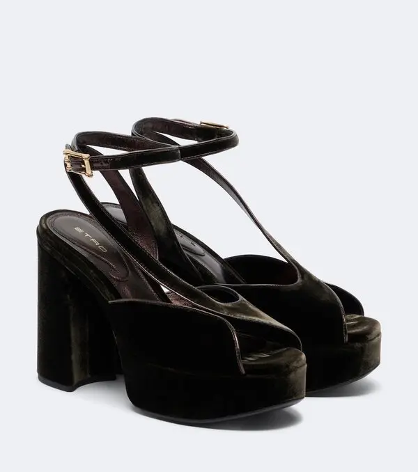 Etro Velvet Platform Sandals - Brown
