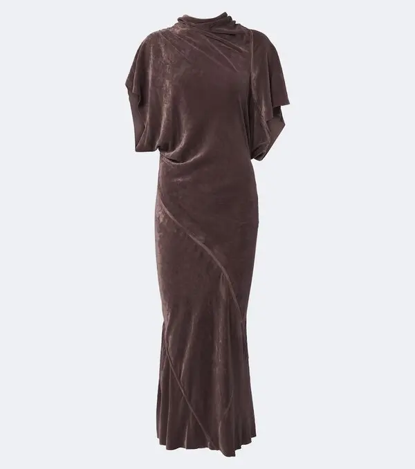 Rick Owens Draped Velvet Midi Dress - Brown