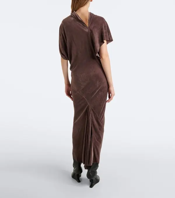 Rick Owens Draped Velvet Midi Dress - Brown